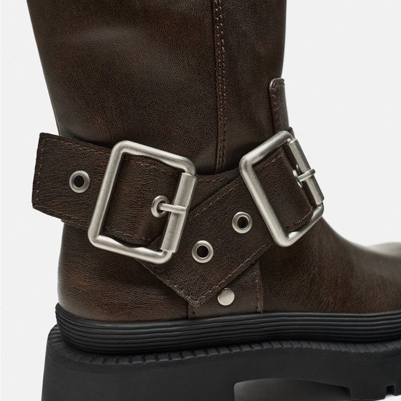 Zara | Shoes | Zara Buckle Flat Lug Sole Boot 37 | Poshmark